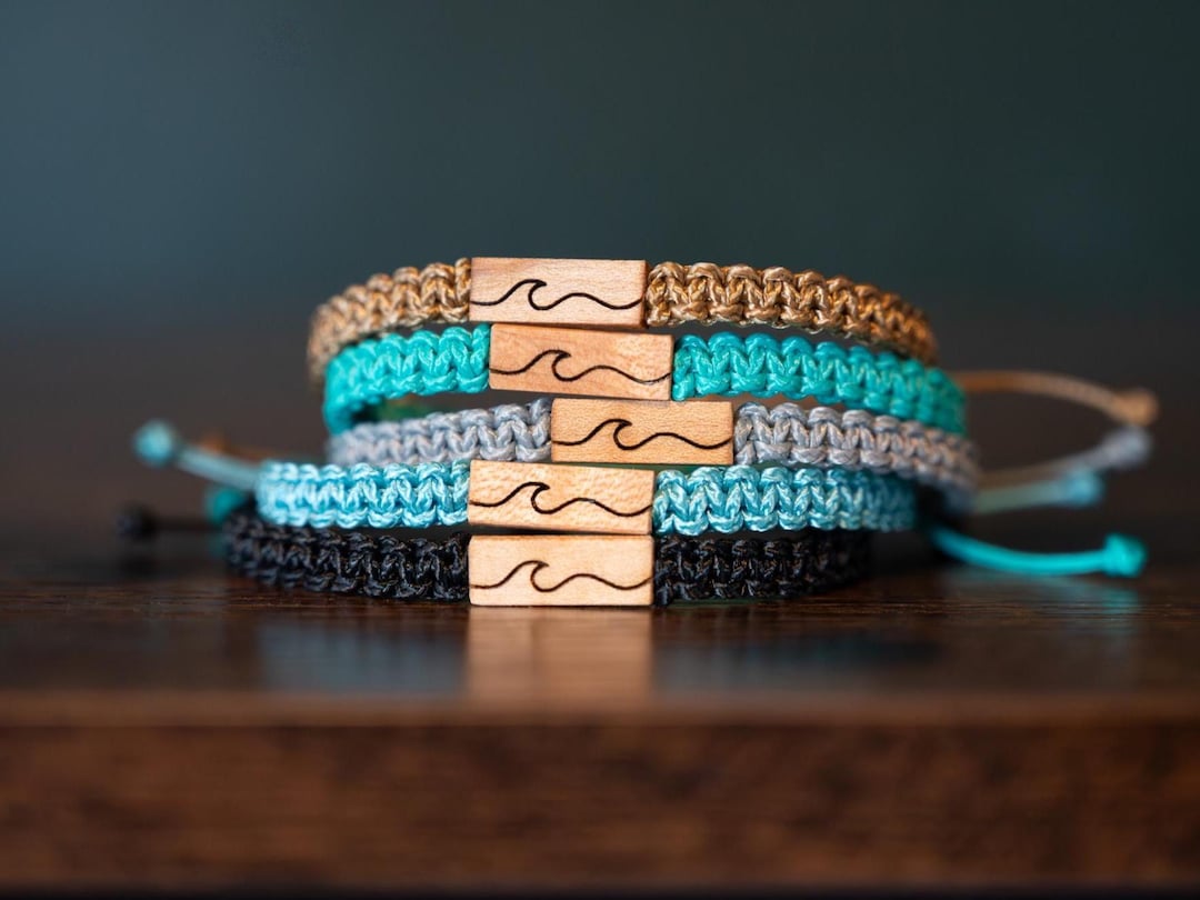 Ocean Wave Bracelet: Personalizable Reclaimed Wood, Adjustable Macrame ...