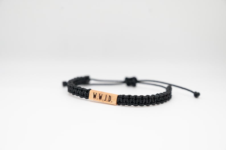 WWJD Bracelet: Personalizable Reclaimed Wood, Adjustable Macrame ...