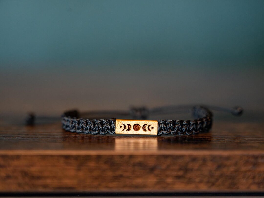 Moon Phases Bracelet: Personalizable Reclaimed Wood, Adjustable Macrame ...
