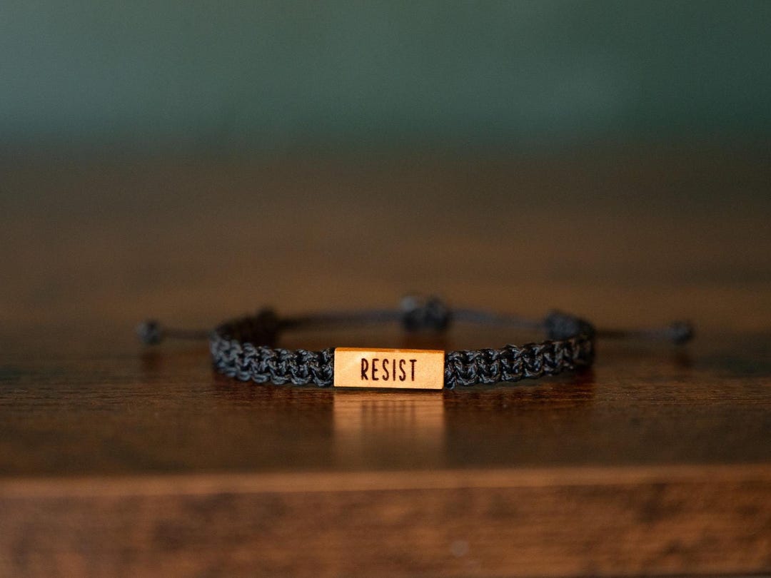 RESIST Bracelet: Personalizable Reclaimed Wood, Adjustable Macrame ...