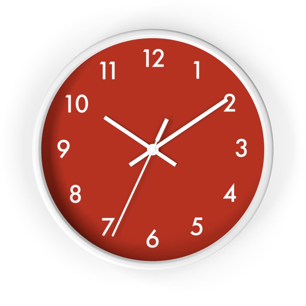 Wall Clock With Numbers, Classic Red Minimalist, Silent, Quiet, Wood ...