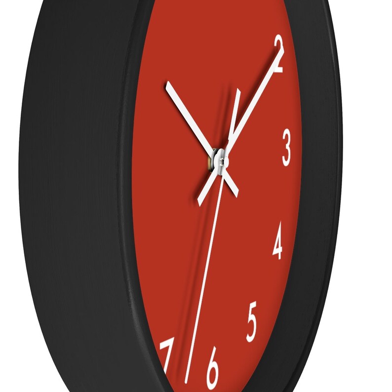 Wall Clock With Numbers, Classic Red Minimalist, Silent, Quiet, Wood ...