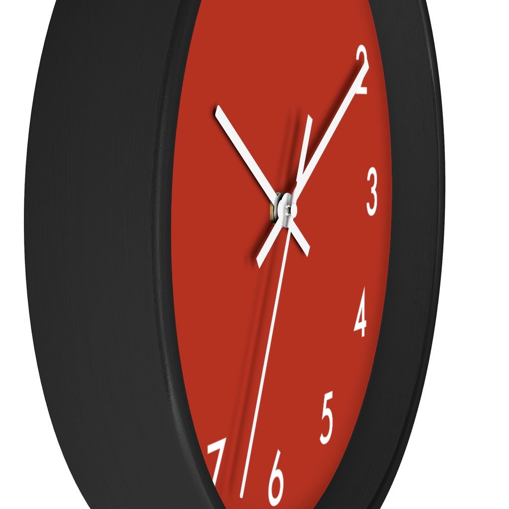 Wall Clock With Numbers, Classic Red Minimalist, Silent, Quiet, Wood ...