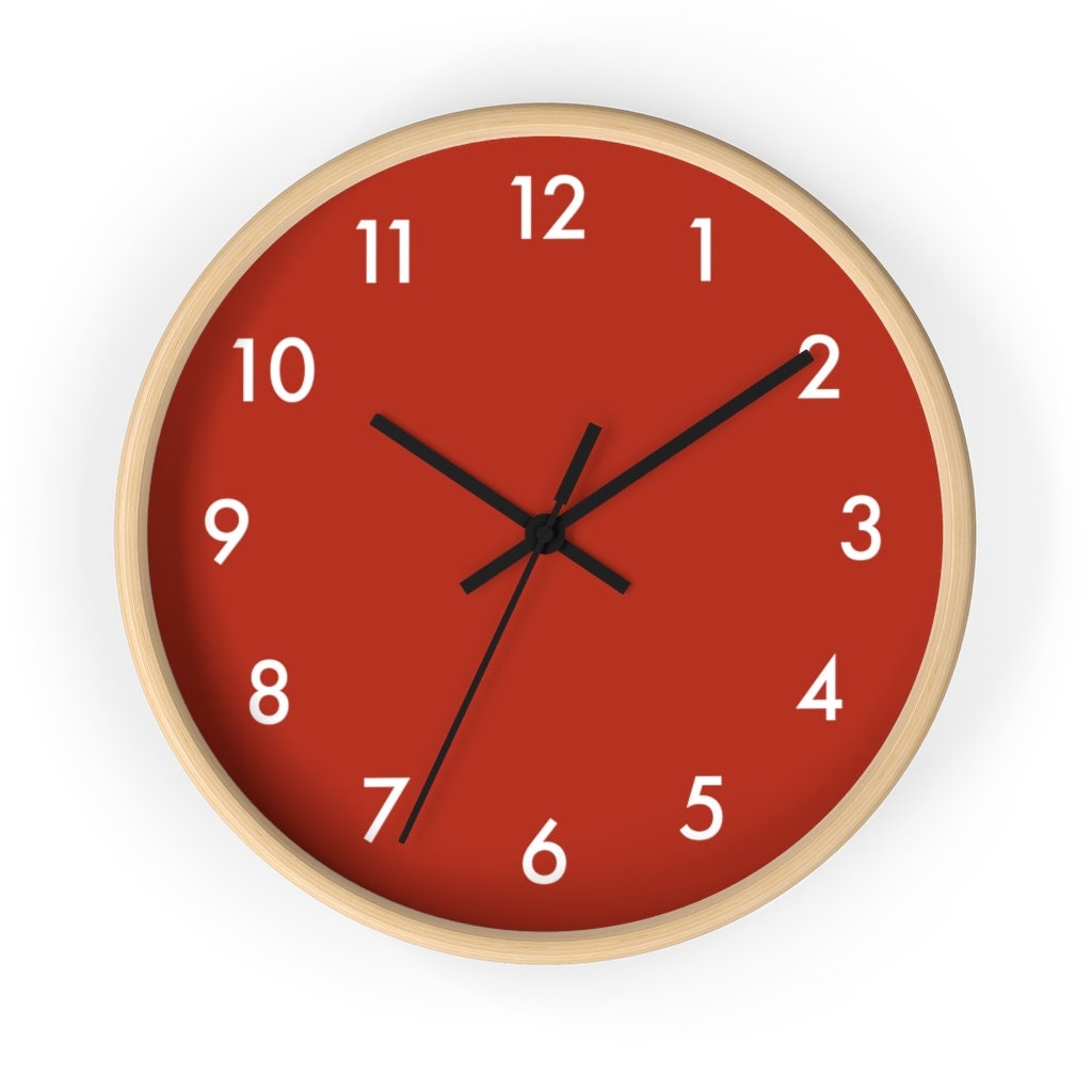 Wall Clock With Numbers, Classic Red Minimalist, Silent, Quiet, Wood ...