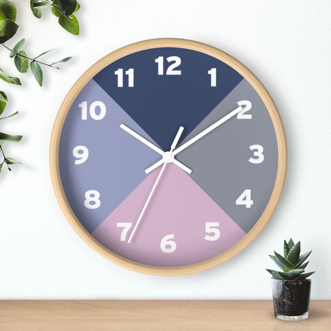 Wall Clock With Numbers, Purple Pink Gray Scandi Hygge Nordic Style ...