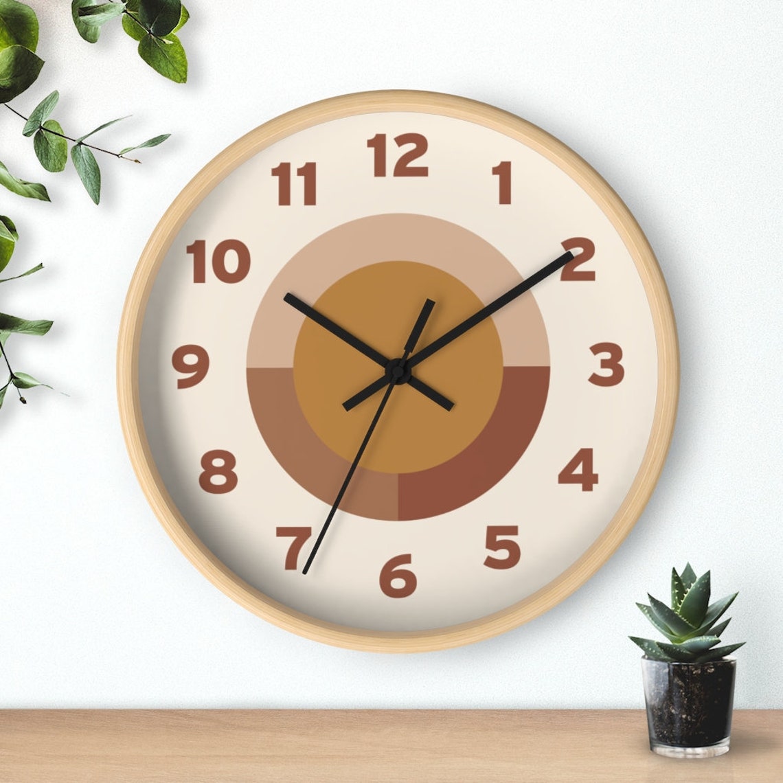 Wall Clock With Numbers, Southwest Mid Century Modern, Terracotta Brown ...
