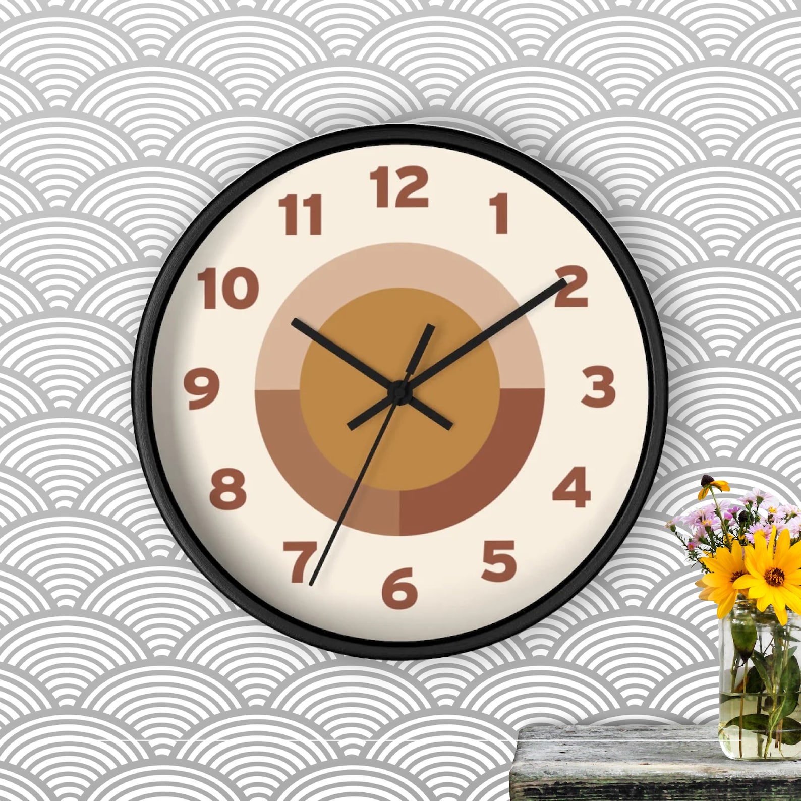 Wall Clock With Numbers, Southwest Mid Century Modern, Terracotta Brown ...