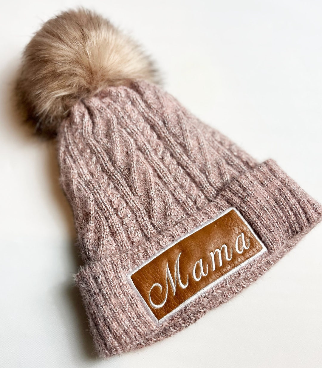 Personalized Beanie,adult Beanie With Leather Patch, Embroidered Patch ...