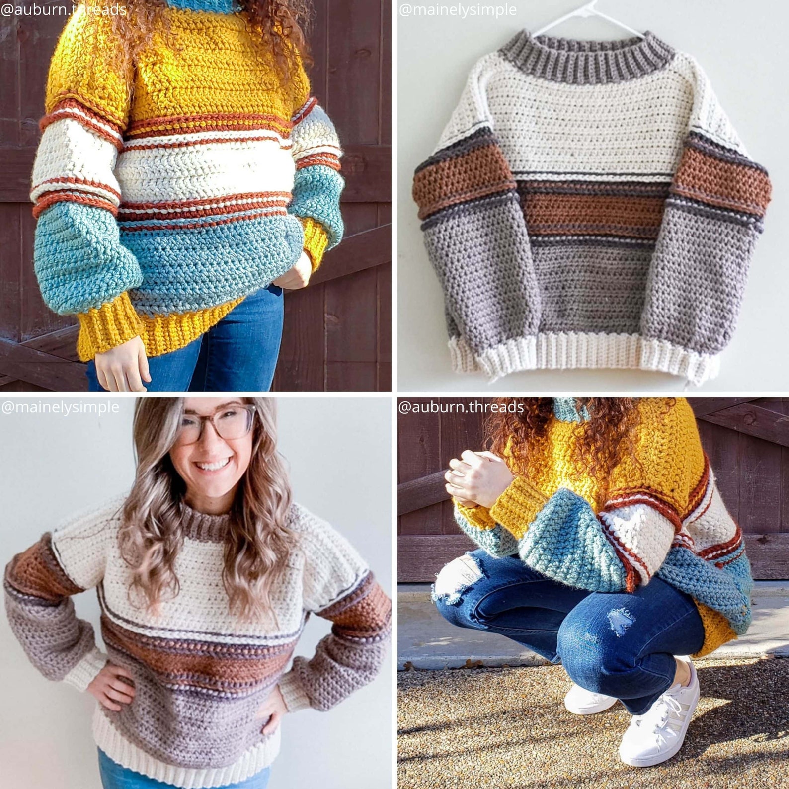 Easy Crochet Sweater Pattern Made From Rectangles. Oversized Striped ...