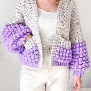 Easy Chunky Crochet Bobble Stitch Bomber Jacket Pattern With Pockets ...