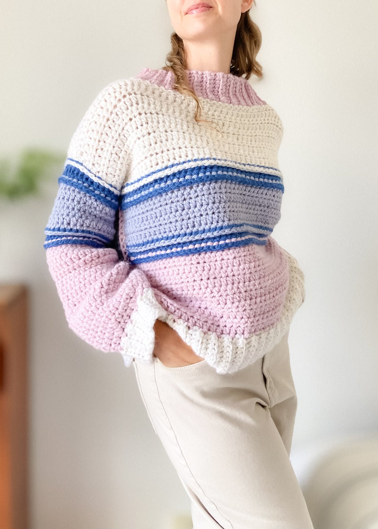 Easy Crochet Sweater Pattern Made From Rectangles. Oversized Striped ...