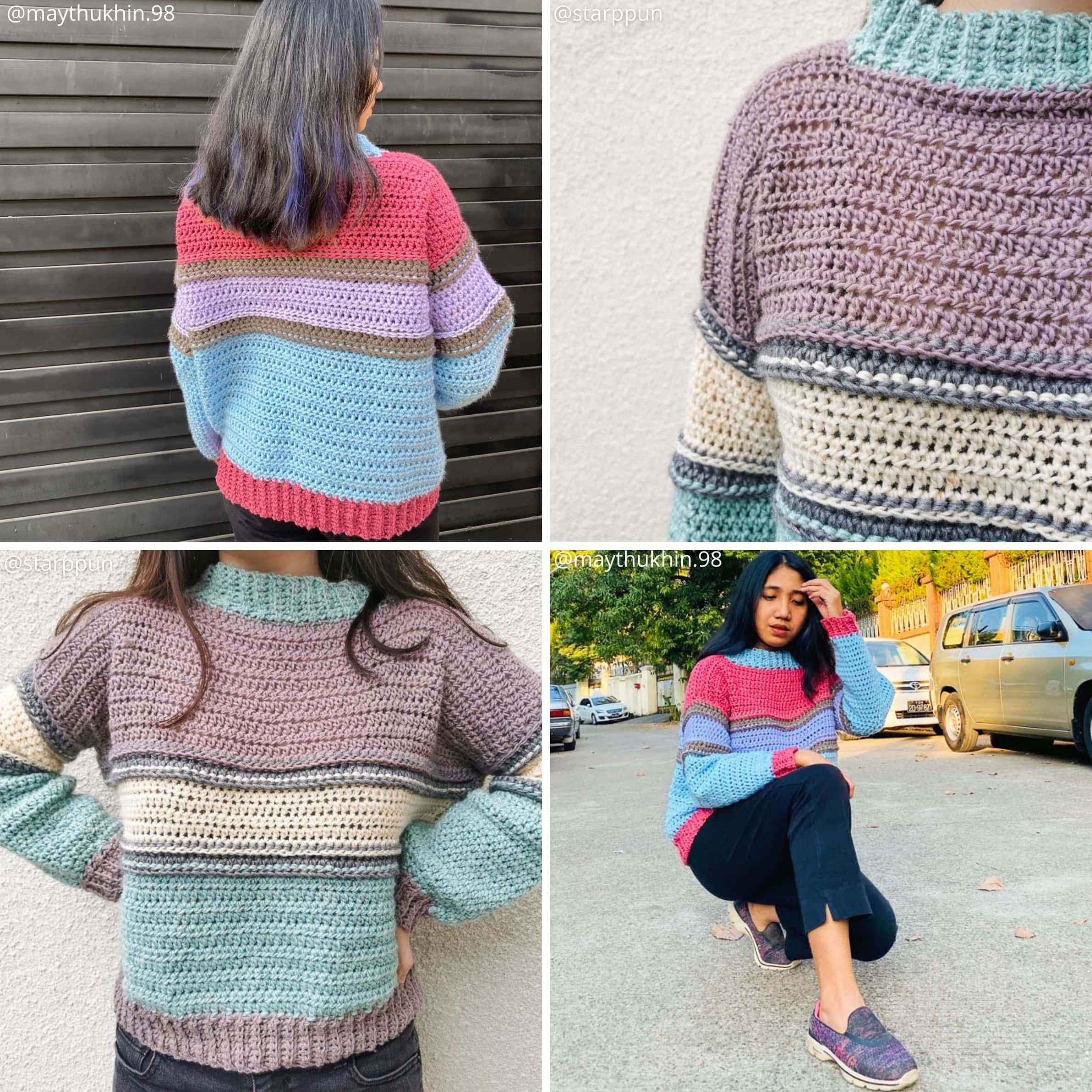 Easy Crochet Sweater Pattern Made From Rectangles. Oversized Striped ...