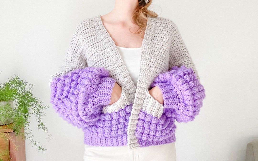 Chunky Crochet Bobble Bomber Jacket Pattern: Balloon Sleeves, Pockets ...