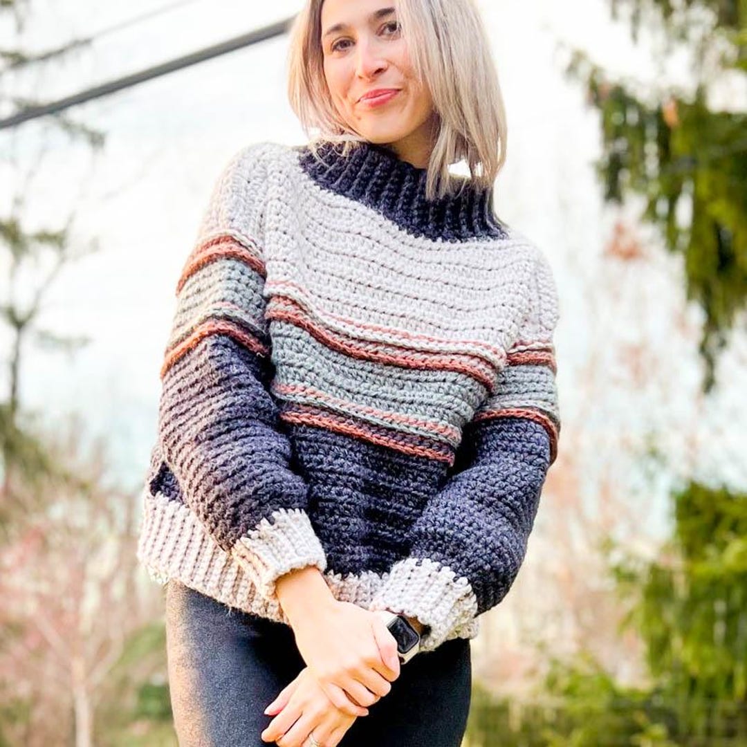 Easy Crochet Sweater Pattern Made From Rectangles. Oversized Striped ...
