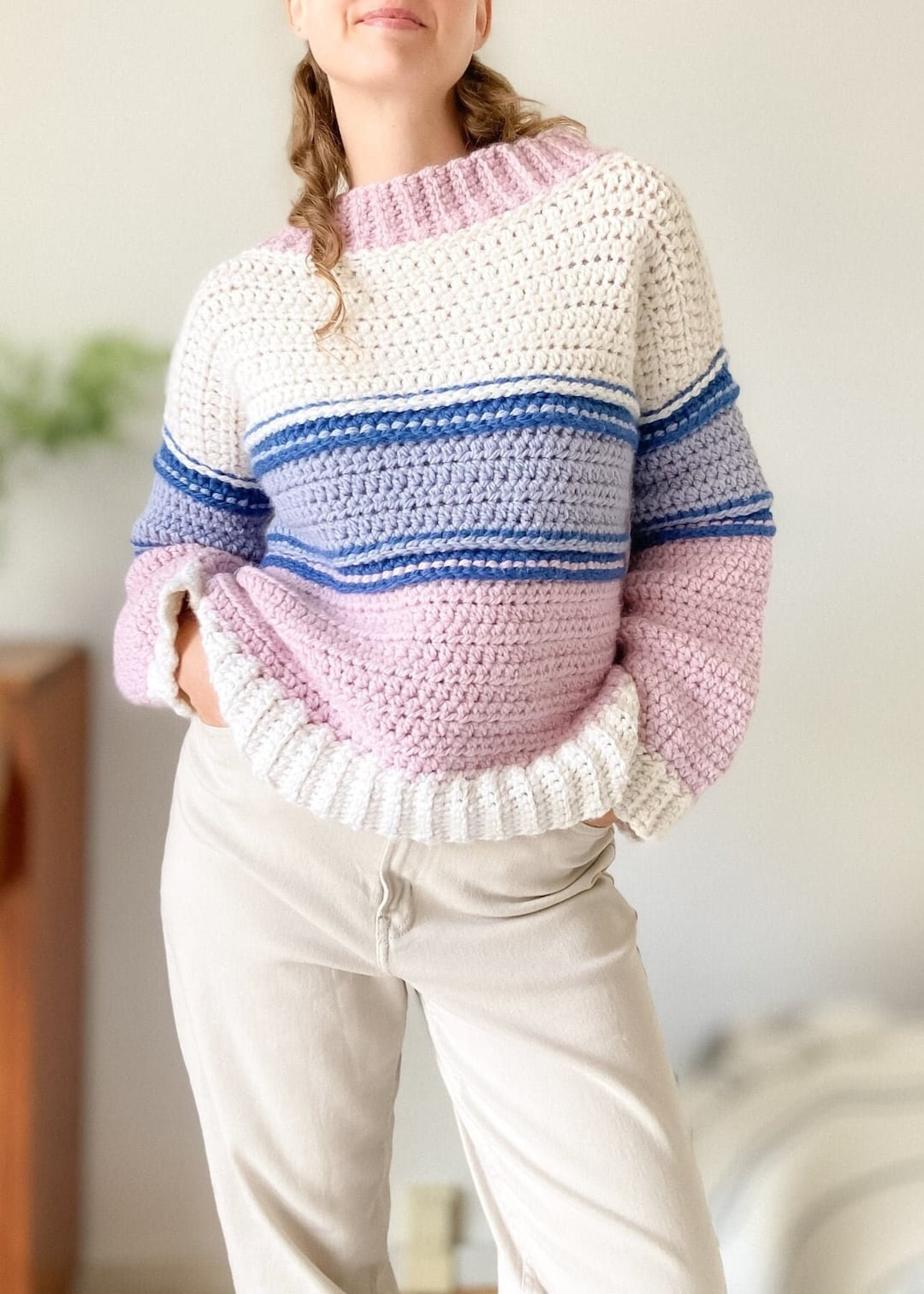 Easy Crochet Sweater Pattern Made From Rectangles. Oversized Striped ...