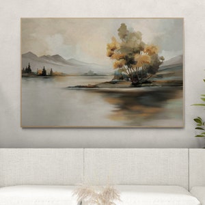 Abstract Lake Landscape Art Print: Calming Farmhouse Painting (digital ...