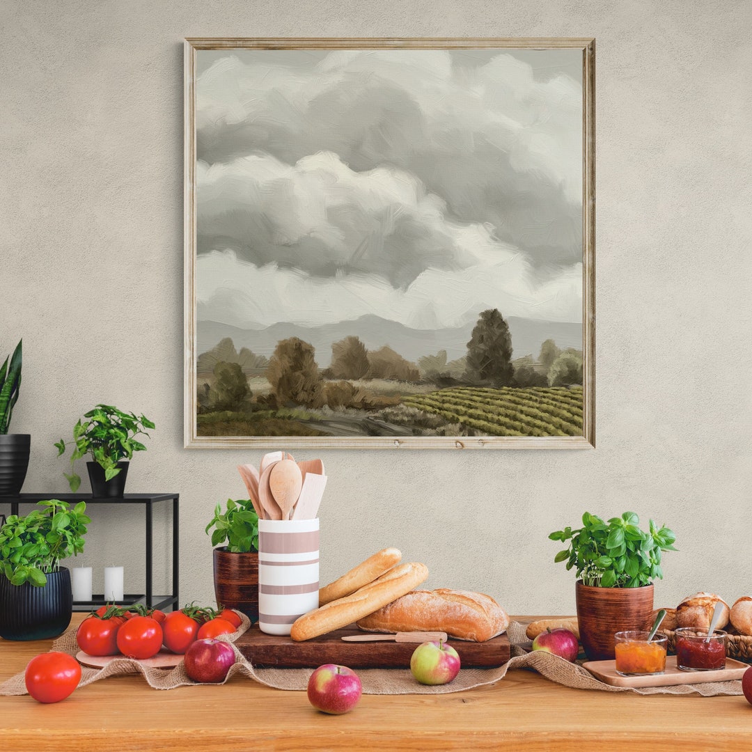 Large Square Abstract Landscape Painting, Rustic Farmhouse Vineyard Art ...