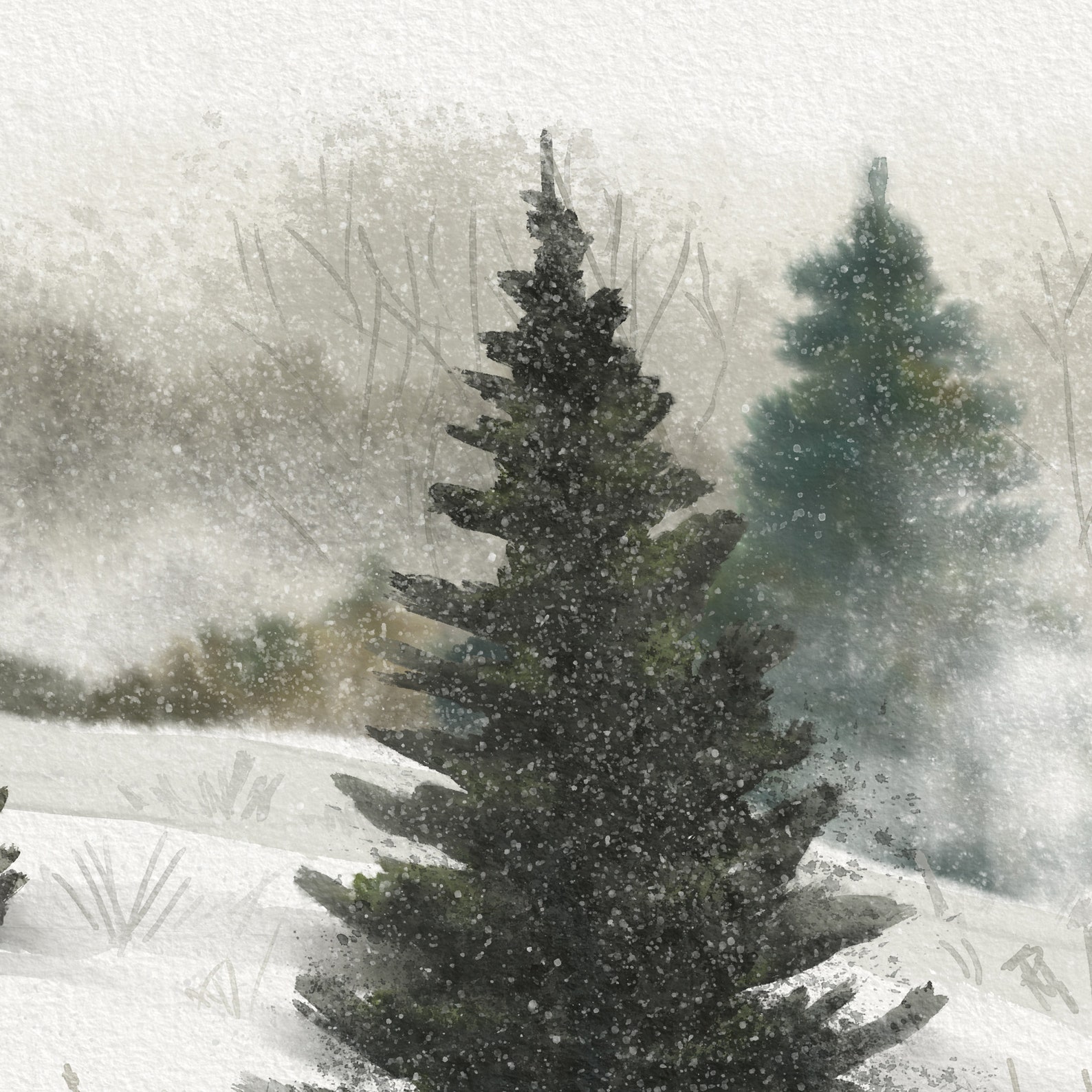 Watercolor Winter Abstract Landscape Printable Art Rustic - Etsy