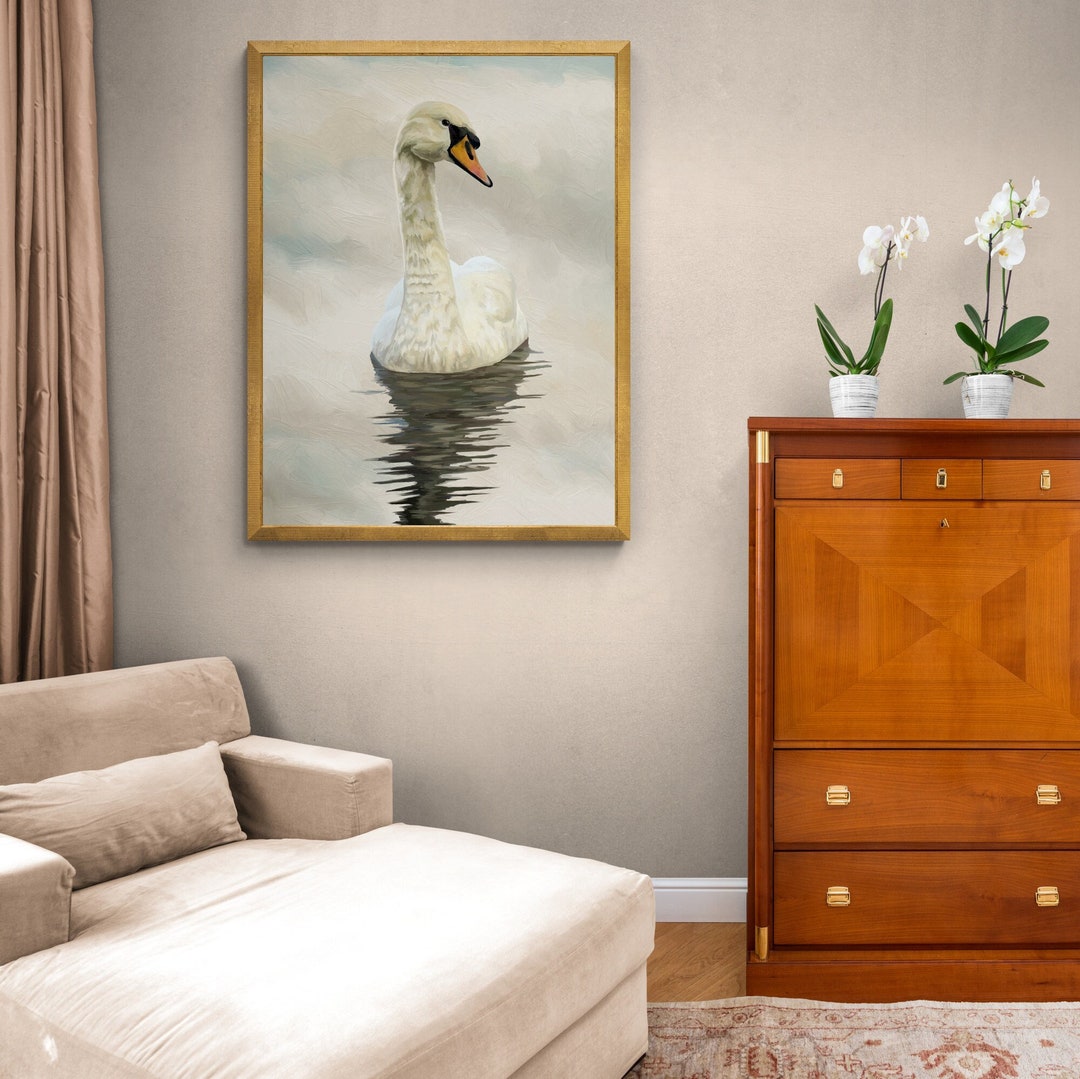 Swan Art Print: Soft Neutral Colors, Calming Bird Painting (digital ...