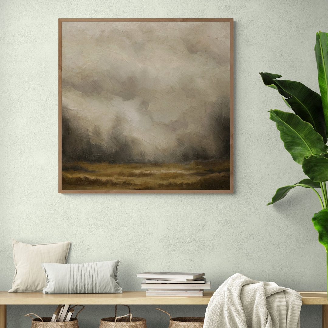 Square Abstract Landscape Painting, Neutral Landscape Wall Art DIY ...