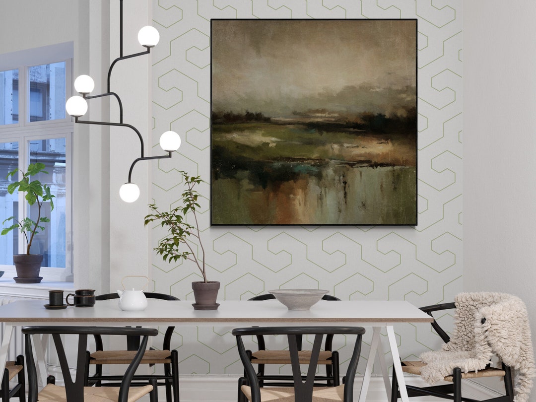 Square Abstract Landscape Painting: Modern Living Room Art (digital ...