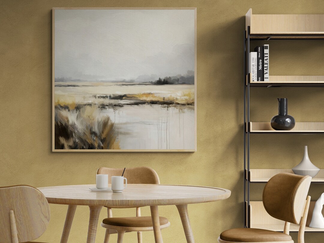 Square Abstract Landscape Art Print: Minimalist Lake Painting (digital ...