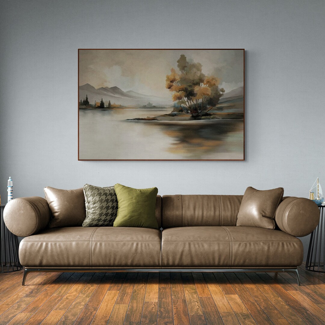Abstract Lake Landscape Art Print: Calming Farmhouse Painting (digital ...