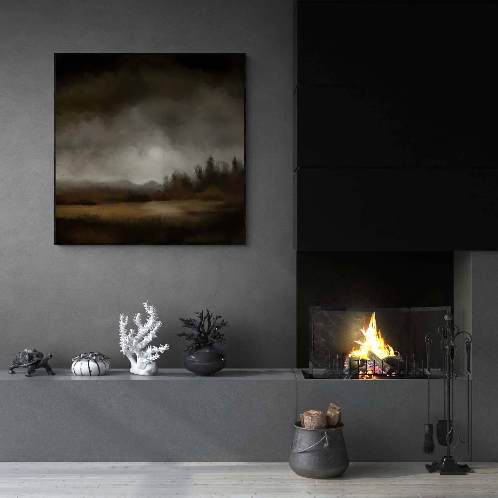 Dark Square Abstract Landscape Art Print Large Moody Abstract - Etsy