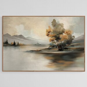 Abstract Lake Landscape Art Print: Calming Farmhouse Painting (digital ...