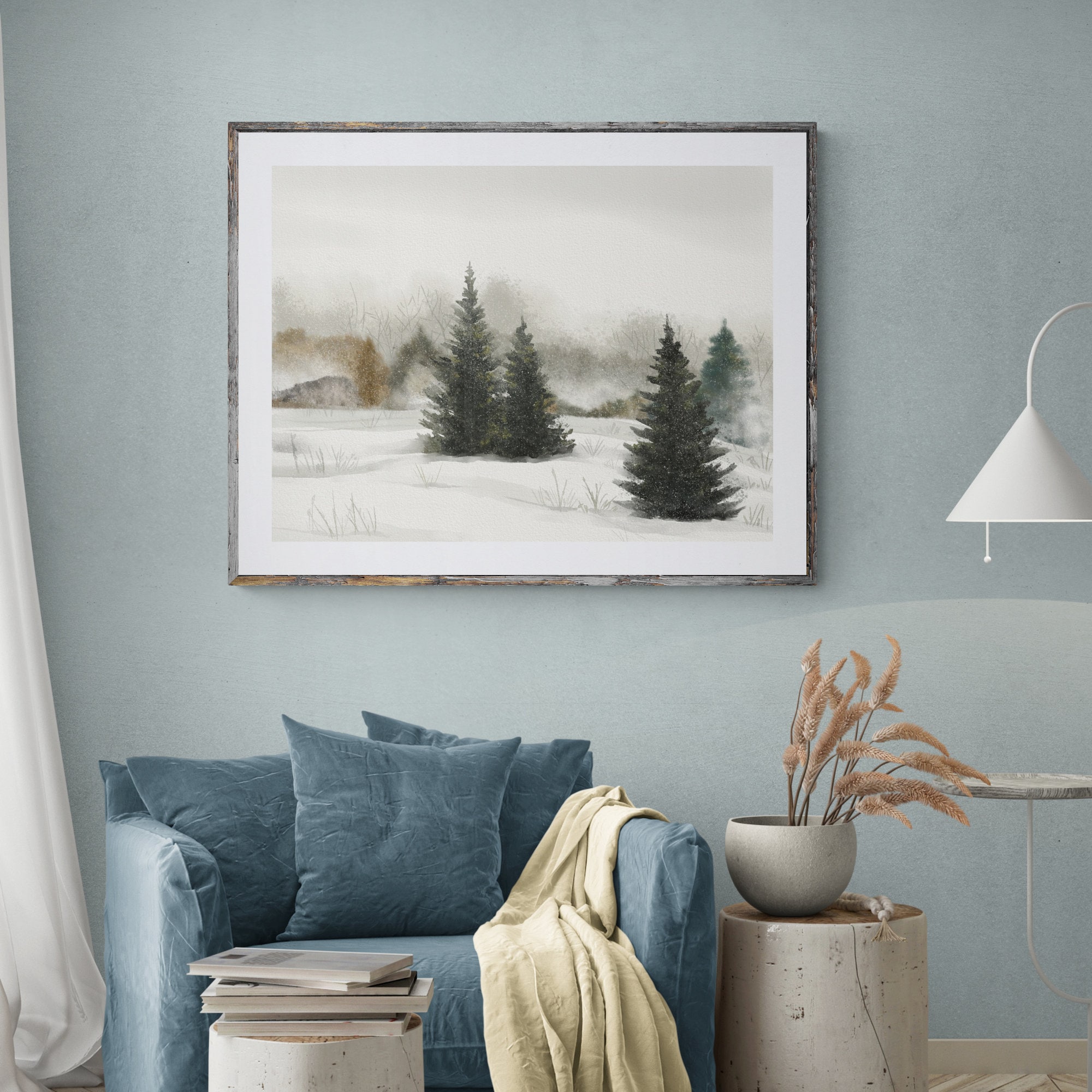 Watercolor Winter Abstract Landscape Printable Art Rustic - Etsy