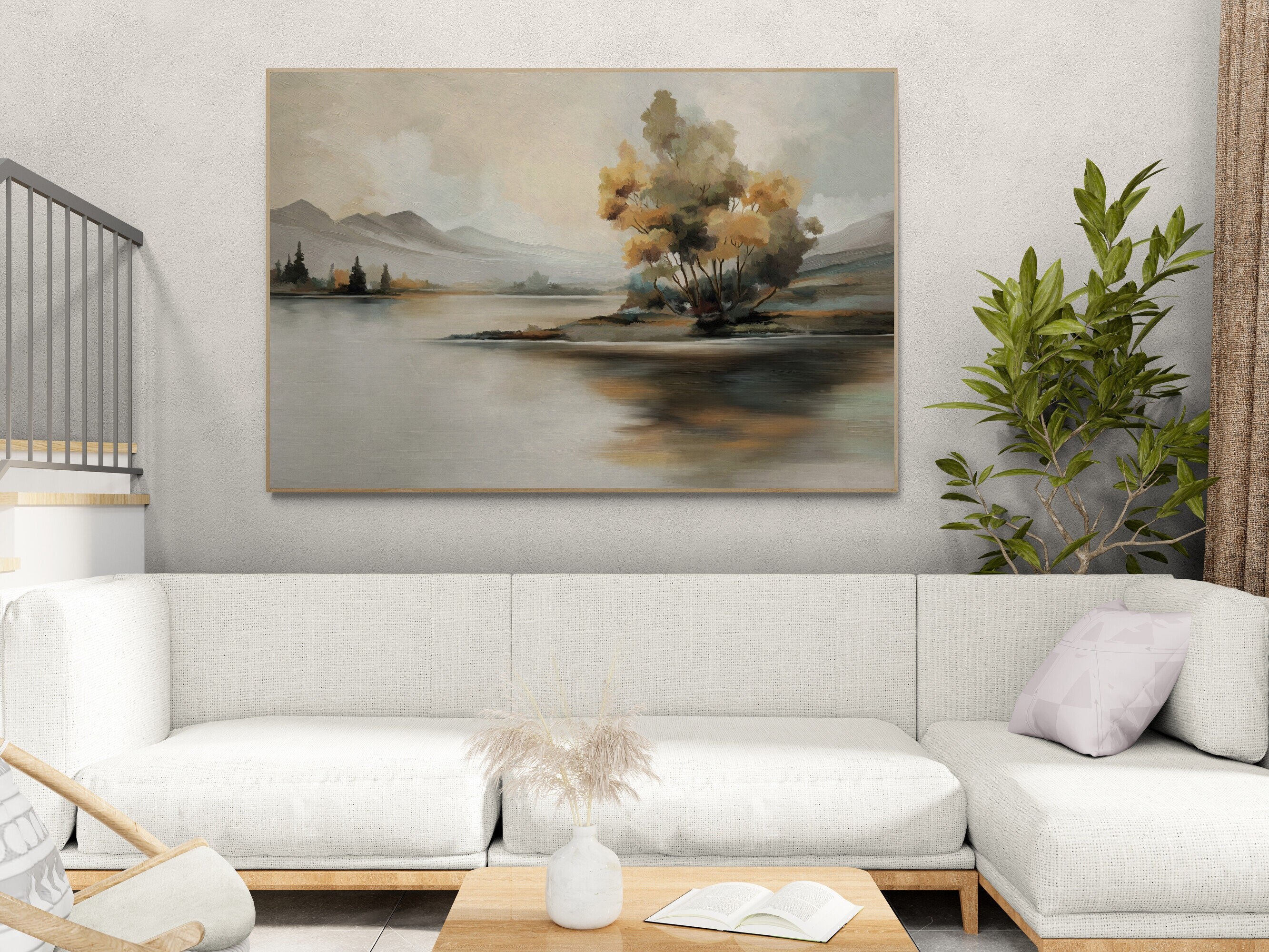 Abstract Lake Landscape Art Print: Calming Farmhouse Painting (digital ...