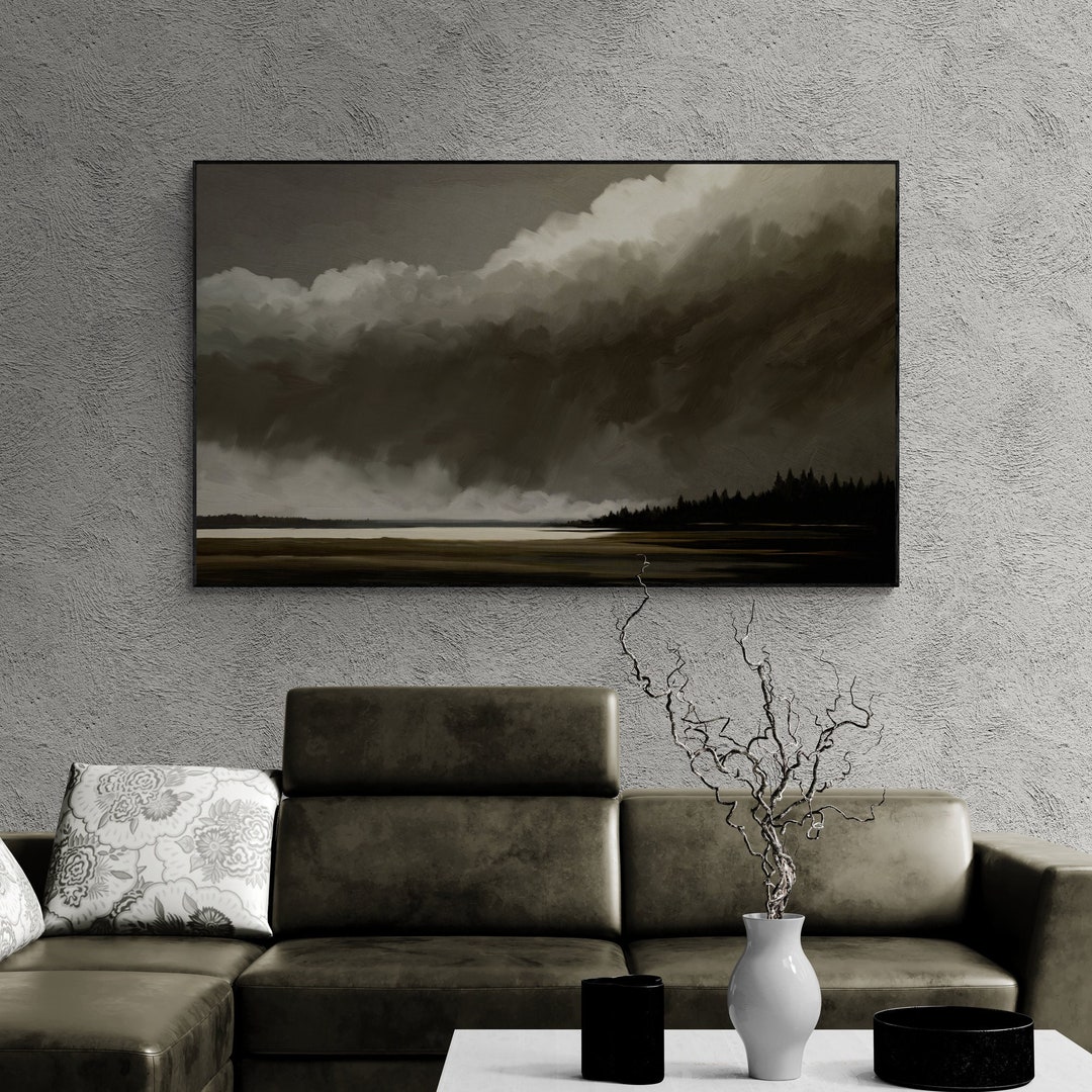 Horizontal Moody Abstract Landscape Painting | Modern Gloomy Abstract ...