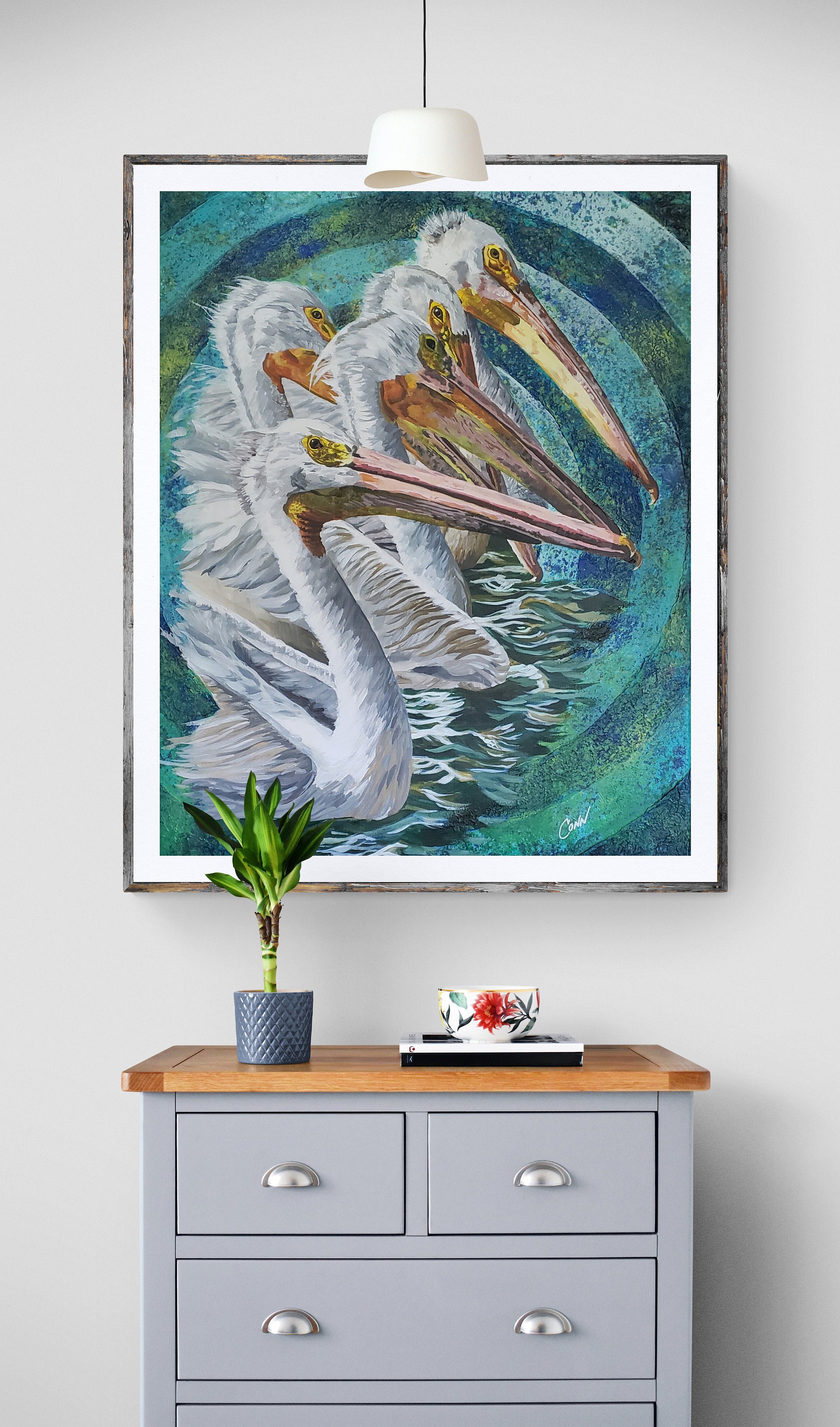 Pelicans Art Print: Abstract Coastal Bird Wall Art (digital Download ...