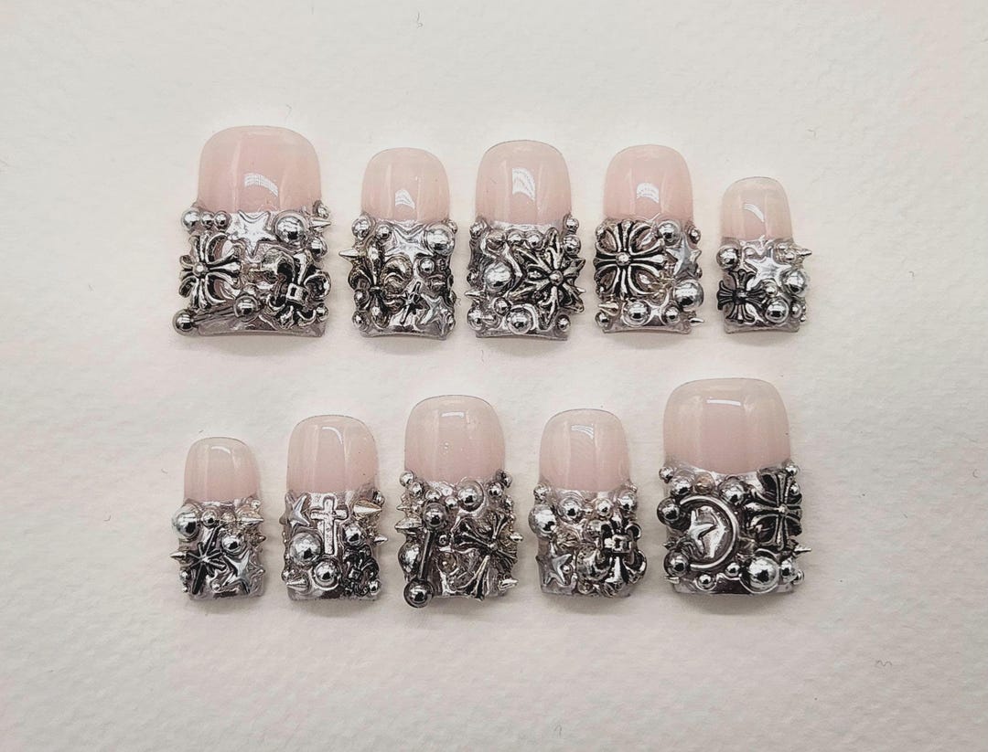 Silver Junk Nails | French Nails Metallic | Square Nails | Junk French ...