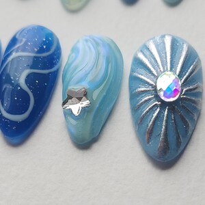 Liquid Stars Cute Blue Nails 3D Nail Art Puffy Nails Deep Blue Nails ...