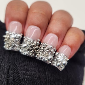 Silver Junk Nails | French Nails Metallic | Square Nails | Junk French ...