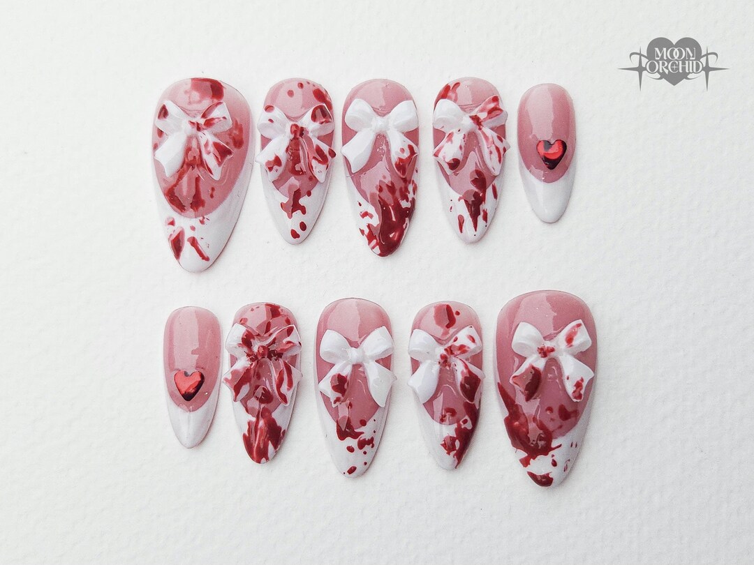 Demon Dolly | Bloody Coquette Nails | Gore Press on Nails | Halloween ...