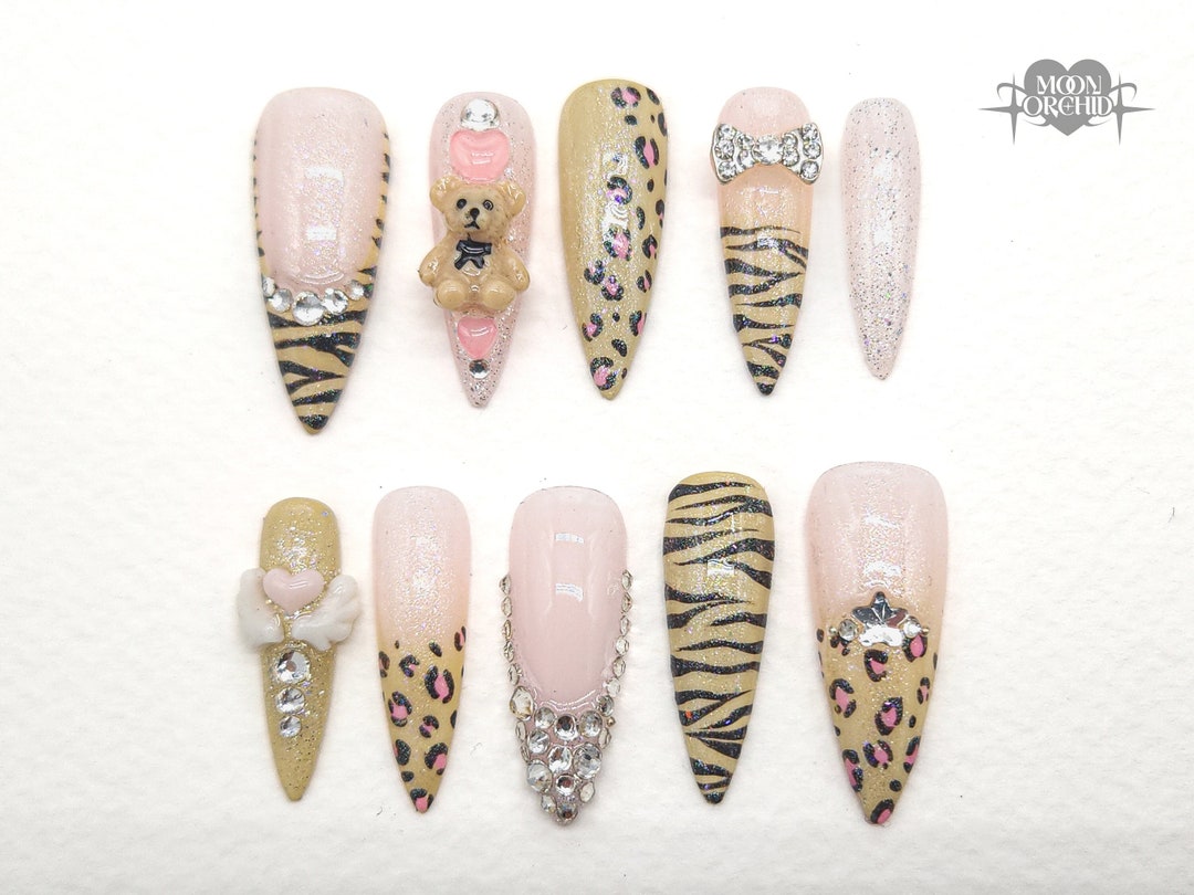 Gyaru Press on Nails | Tsuyome Style | Birthday Press on | Kawaii Nails ...