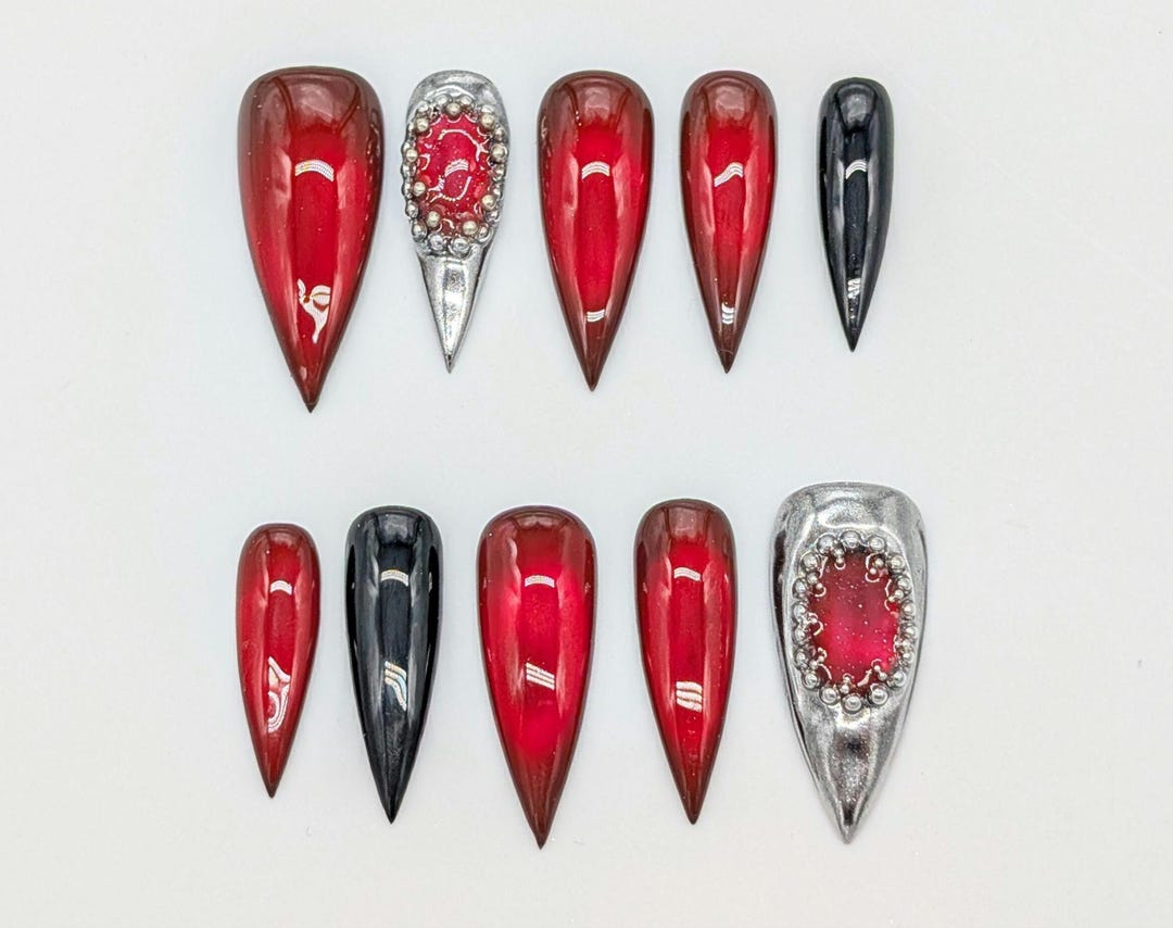 Cursed Jewel | Red Cay Eye | Press on Nails | Goth | Vintage Look ...