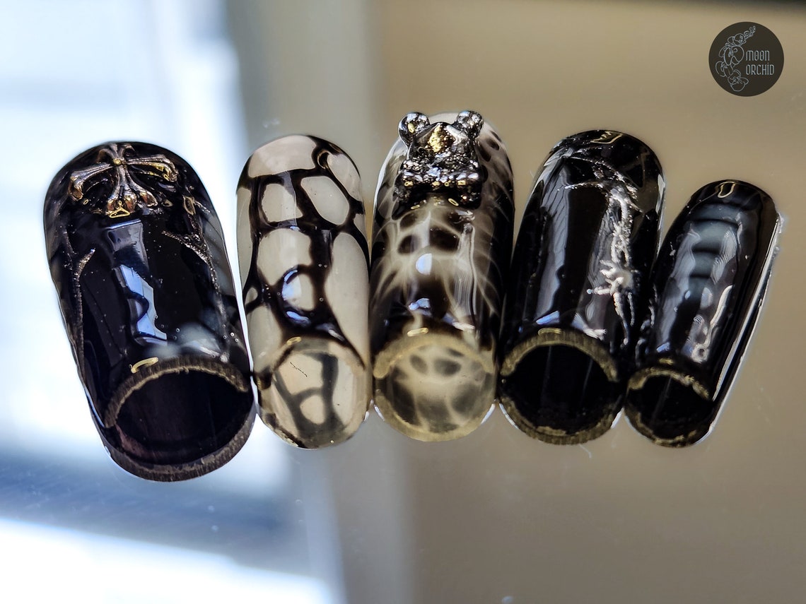 Silver Bunny Gothic Press on Nails Black Goth Nails - Etsy