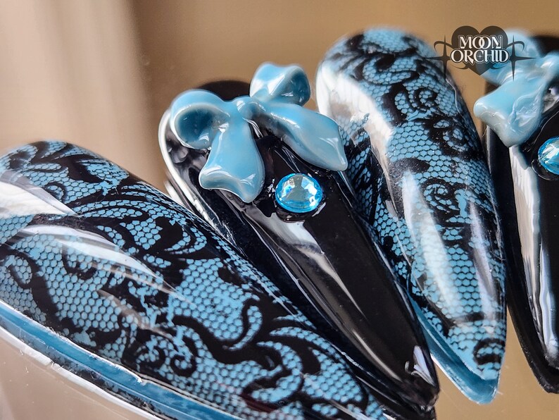 Blue Laced W/ Love | Press on Nails | Blue Press on | Goth Kawaii Nails ...