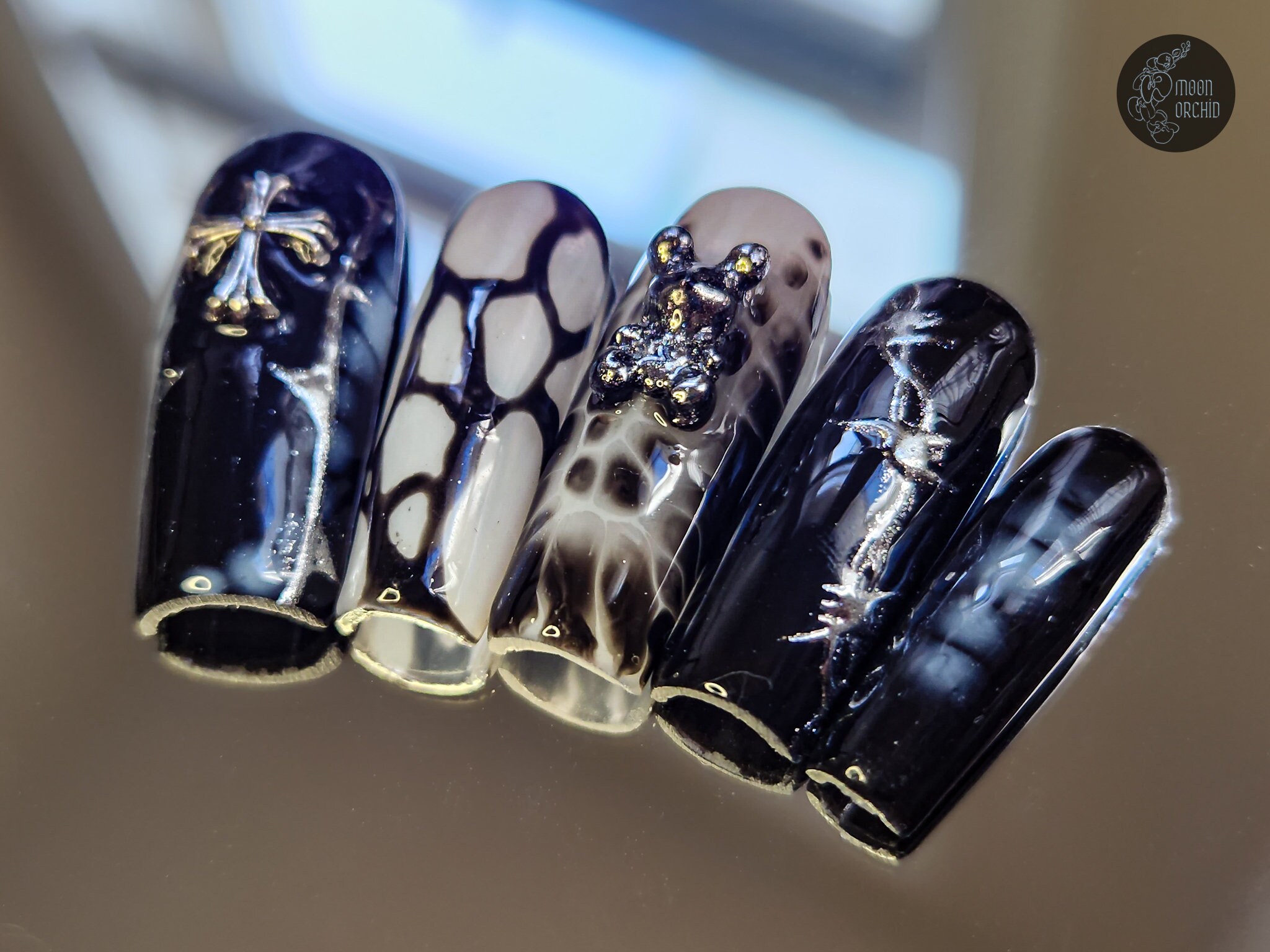 Silver Bunny Gothic Press on Nails Black Goth Nails - Etsy