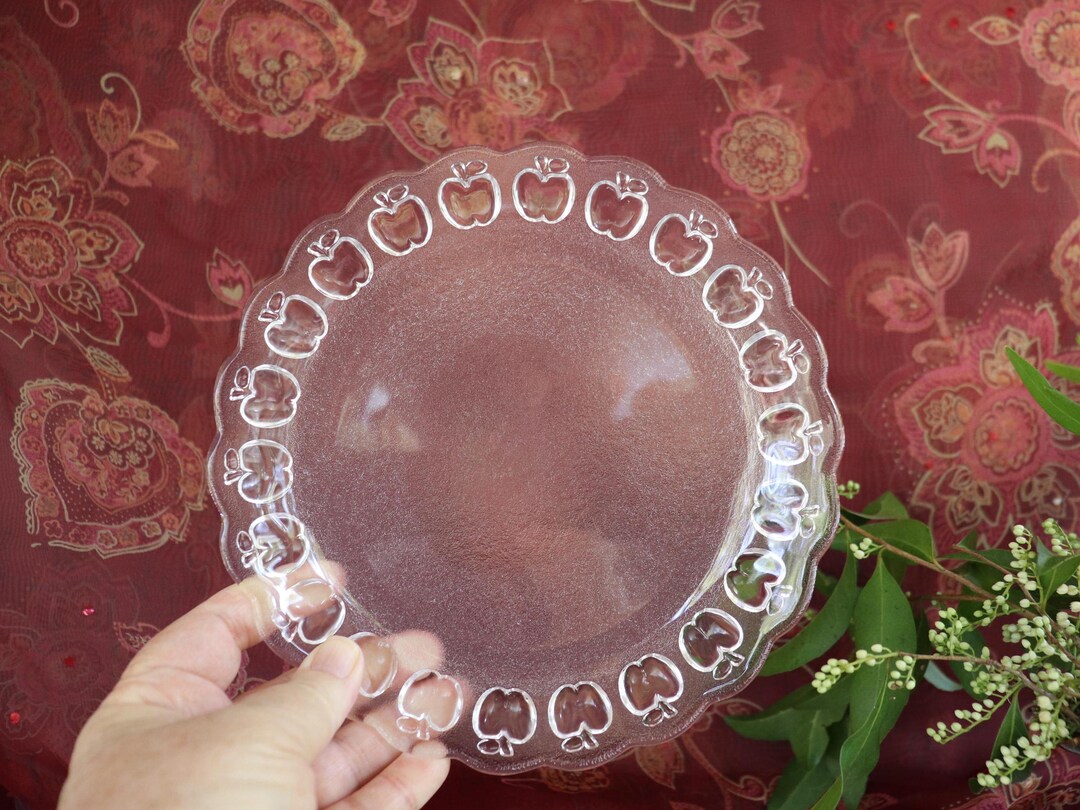 Frosted Glass Tea Plates 4, Apple Pattern, Vintage Country-style ...