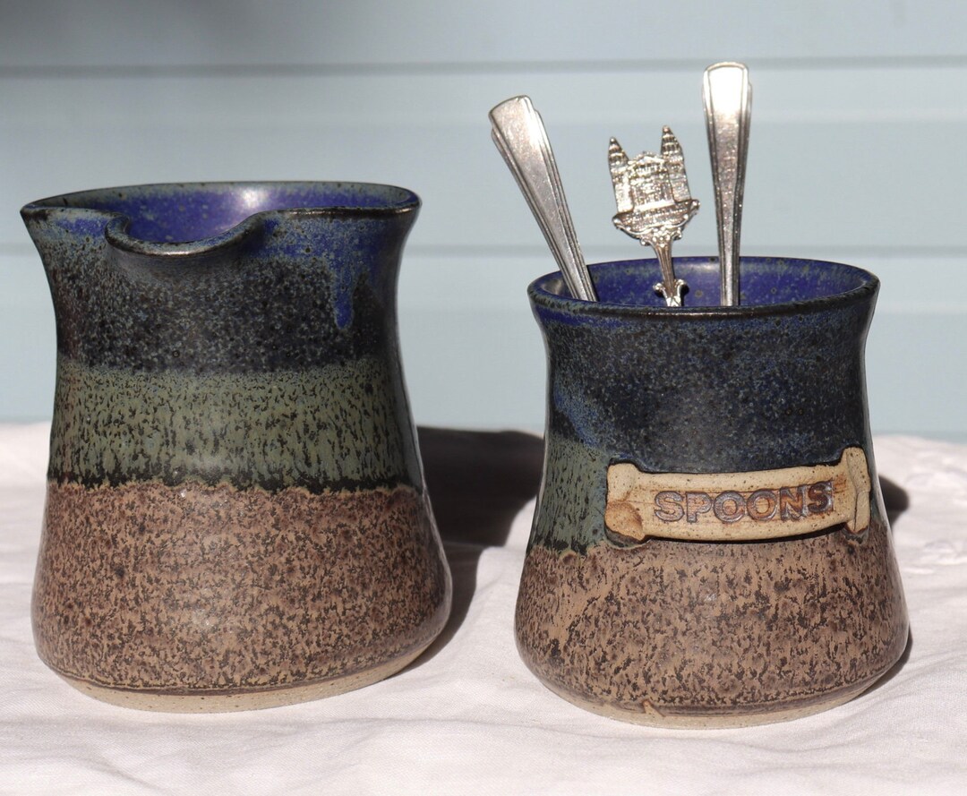 Handmade Vintage Pottery Milk Jug, Teaspoon Holder, Posy Vase, Pen ...