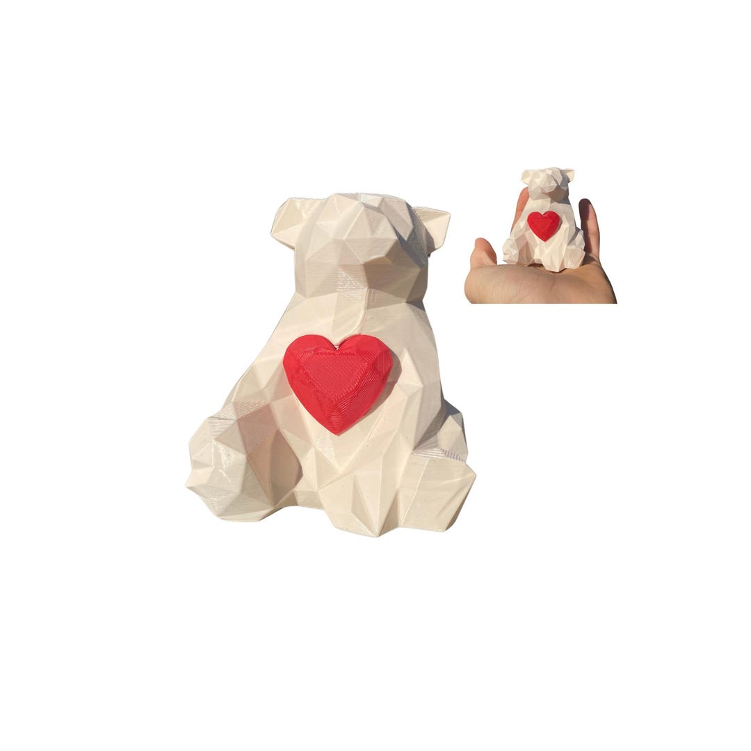 3D Printed Low Poly Bear Figurine: PLA Plastic Heart Decor - Etsy