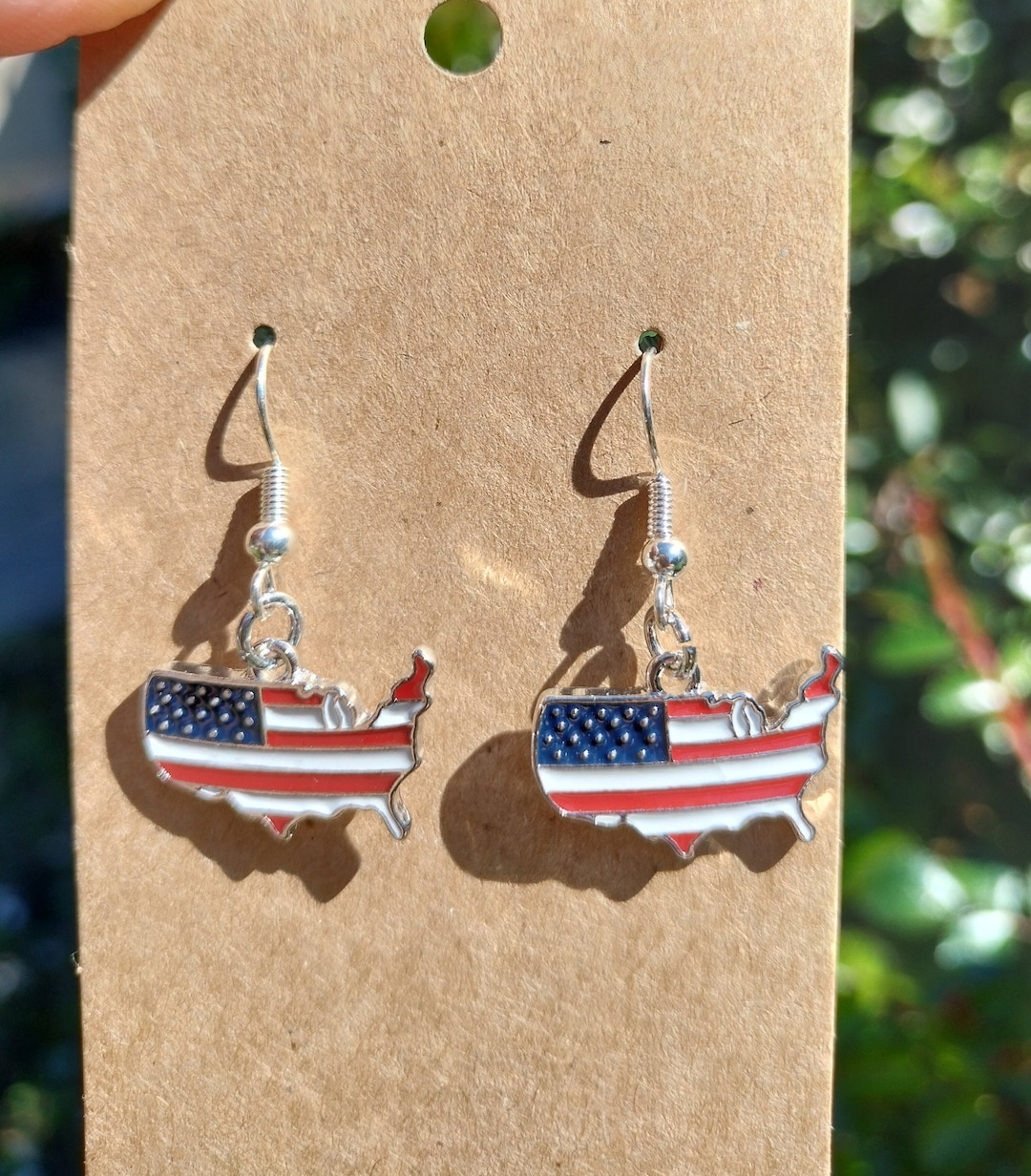 America Shaped USA Flag Earrings - Etsy