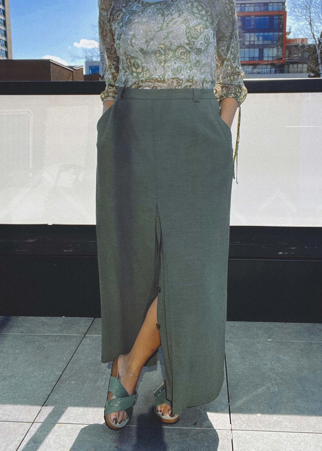 Vintage Frank Eden Olive Green Front Split Maxi Skirt - Etsy