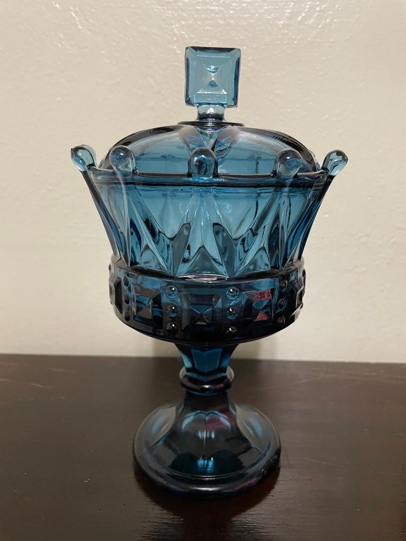 A Tiara Exclusive Blue Windsor Crown Candy Dish by Fostoria - Etsy