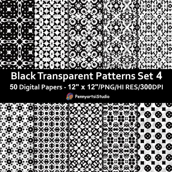 50 Digital Papers 12x12 Black Seamless PNG Transparent | Etsy