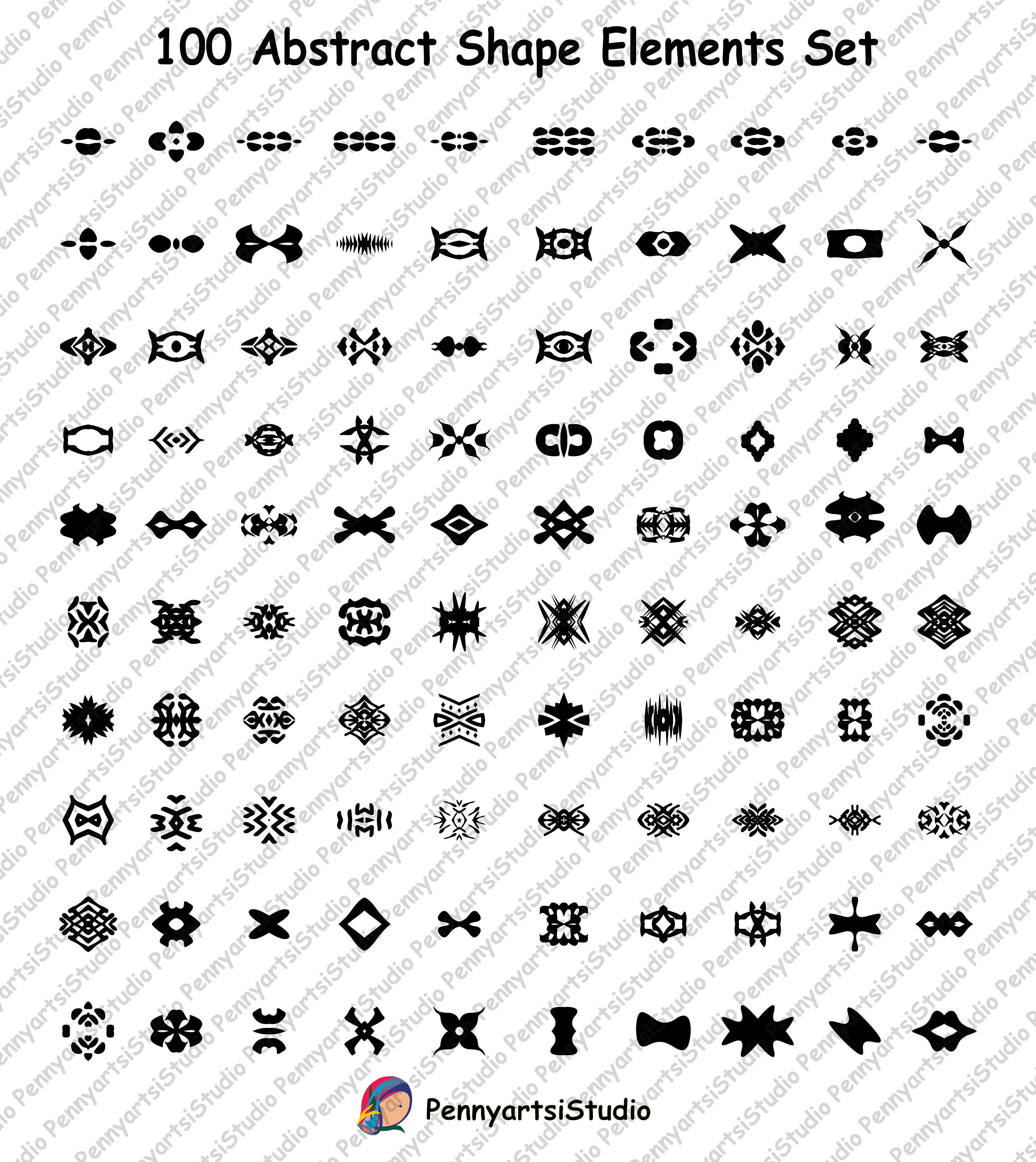 100 Abstract Shape Element Set, Commercial Use, Instant Download - Etsy